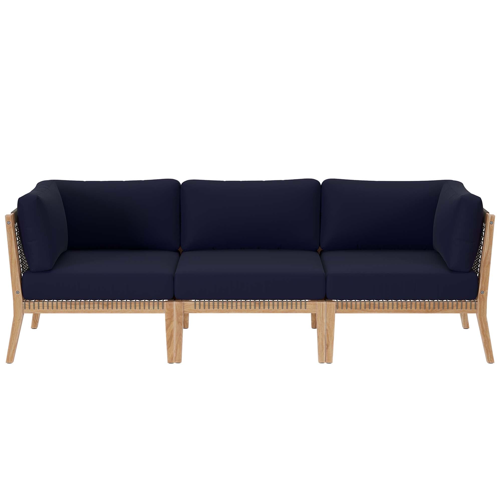 Clearwater Outdoor Patio Teak Wood Sofa in Gray Navy by Modway (6120 ...